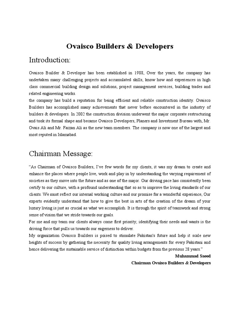 Ovaisco: Premier Builders in Islamabad | PDF | Project Management ...