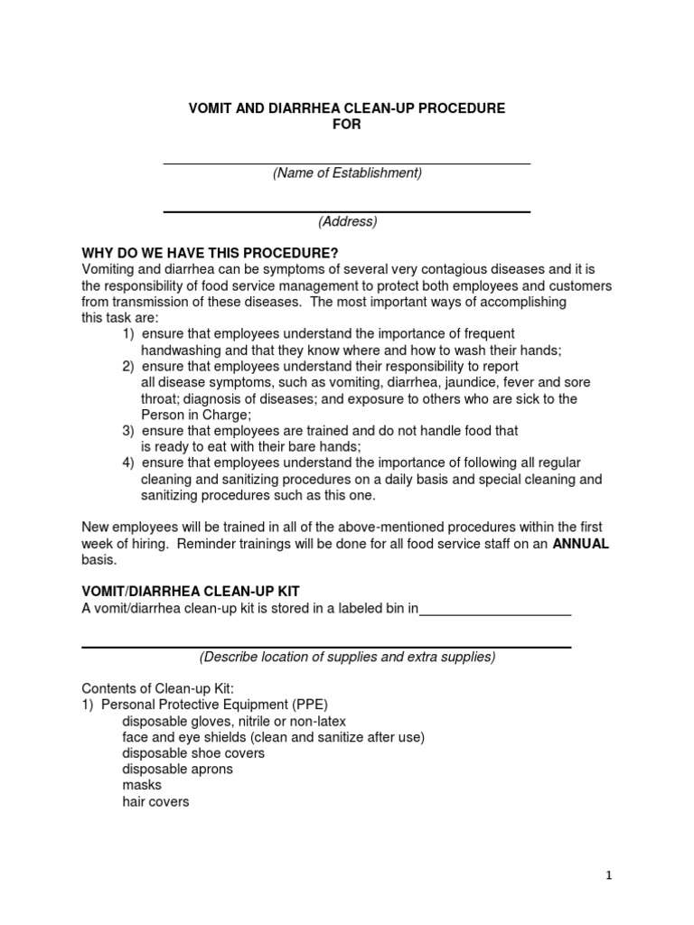 Procedure For Vomit Diarrhea Clean Up Nov 2018 | PDF | Bleach ...