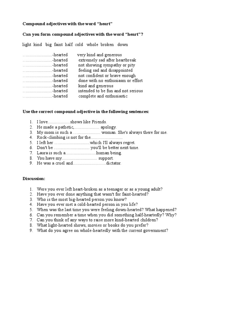Compound Adjectives - Heart | PDF