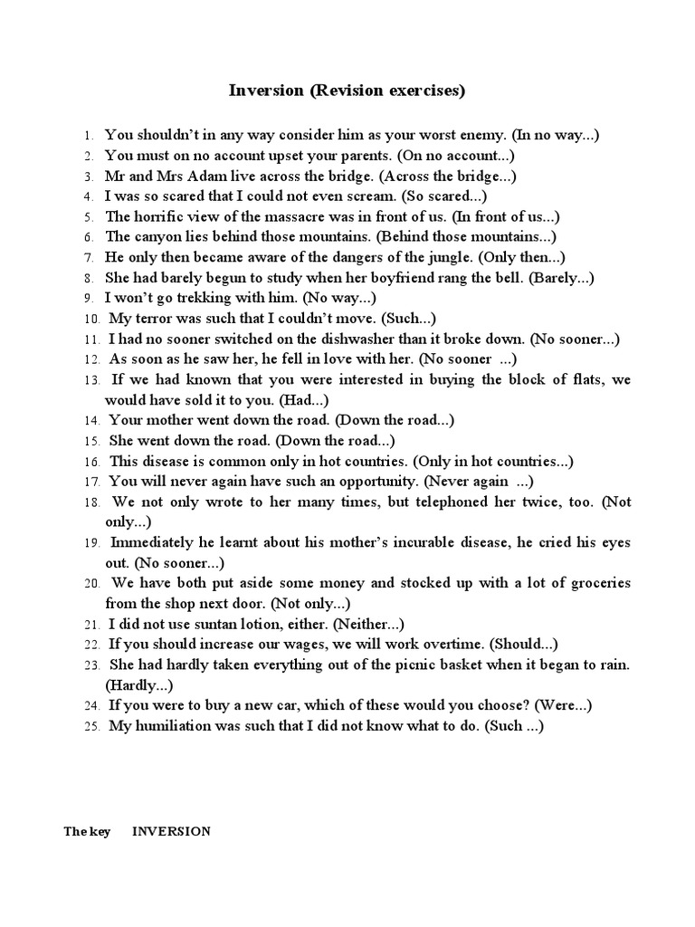 Inversion (Revision Exercises) | PDF