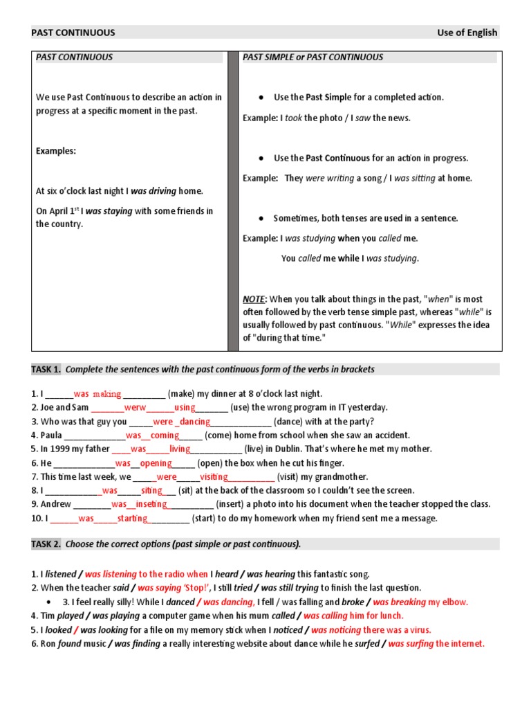 Past Simple and Past Continuous | PDF | Grammar | Linguistic Typology