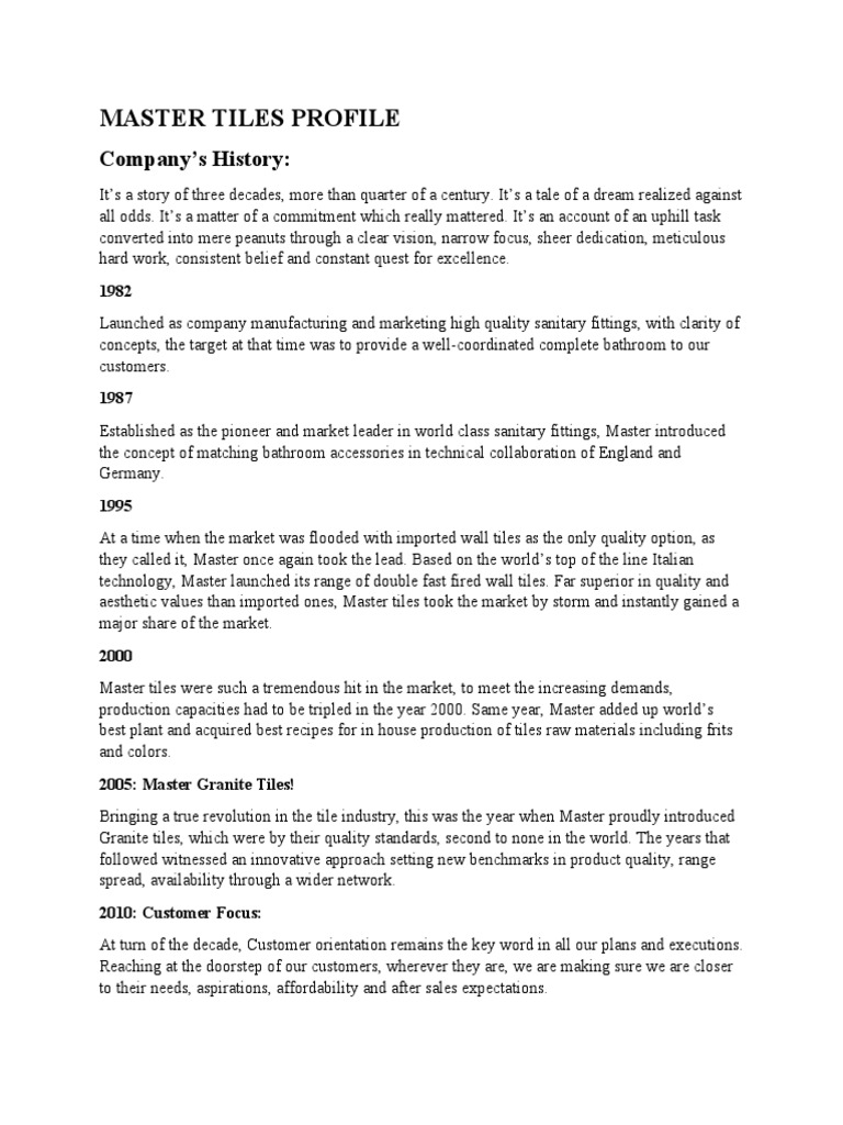 Master Tiles Profile | PDF | Innovation | Market (Economics)