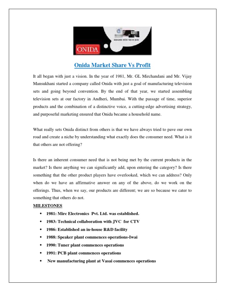 Onida Case Study at Mark U Transit SIMSR Mumbai | PDF | Profit (Economics) | Retail