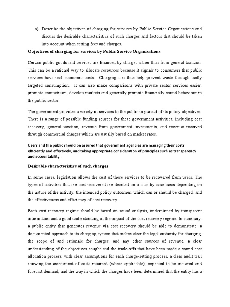 A) Describe The Objectives of Charging For Services by Public Service ...