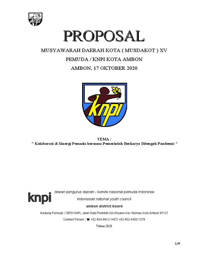 Proposal Musda KNPI Kota Ambon 2020 | PDF