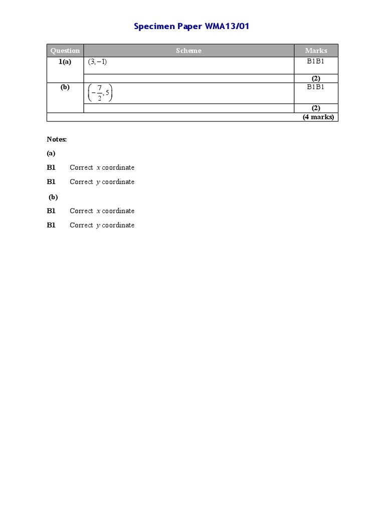(NEW SPECIFICATION) Pure Mathematics 3 Specimen Paper Mark Scheme (2018 ...