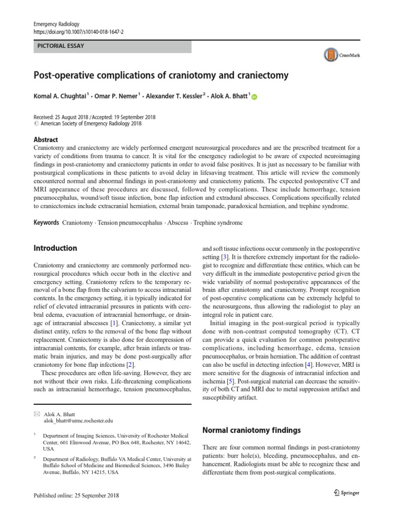 Post-Operative Complications of Craniotomy and Craniectomy | PDF ...