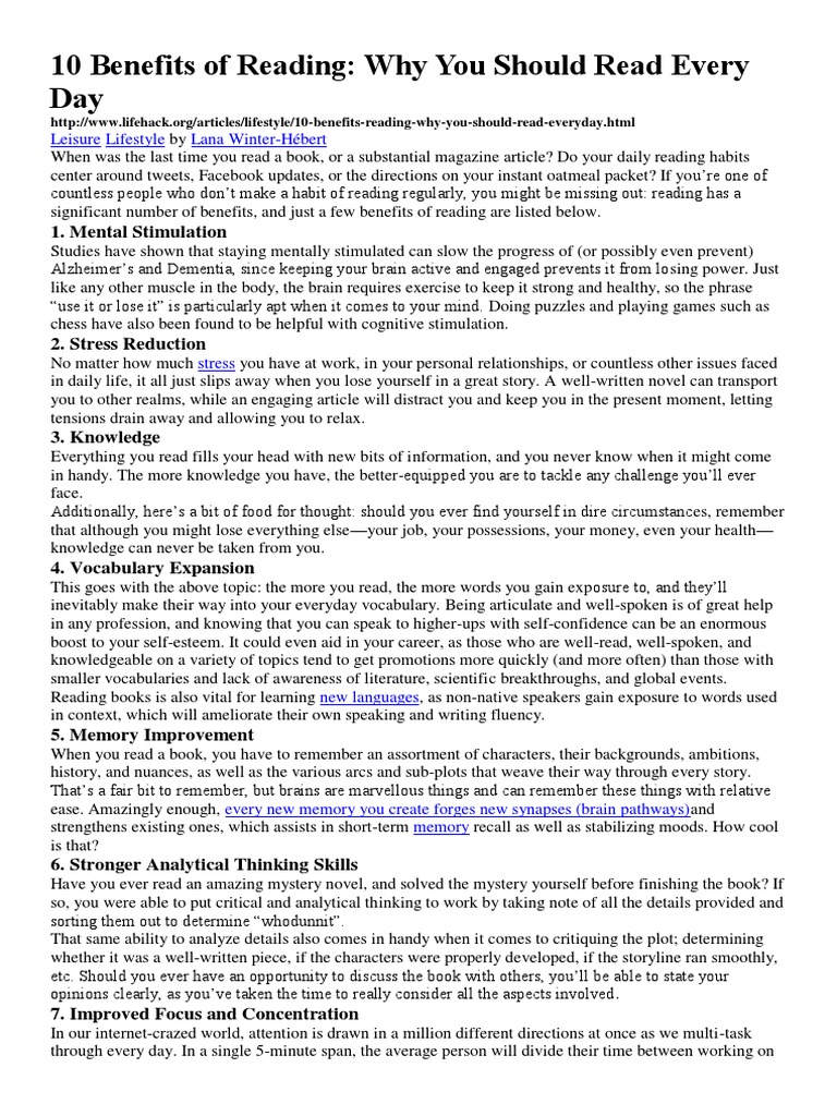 Benefits of Reading | PDF | Vocabulary | Reason