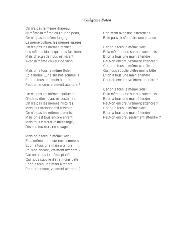 Gregoire Soleil Paroles | PDF