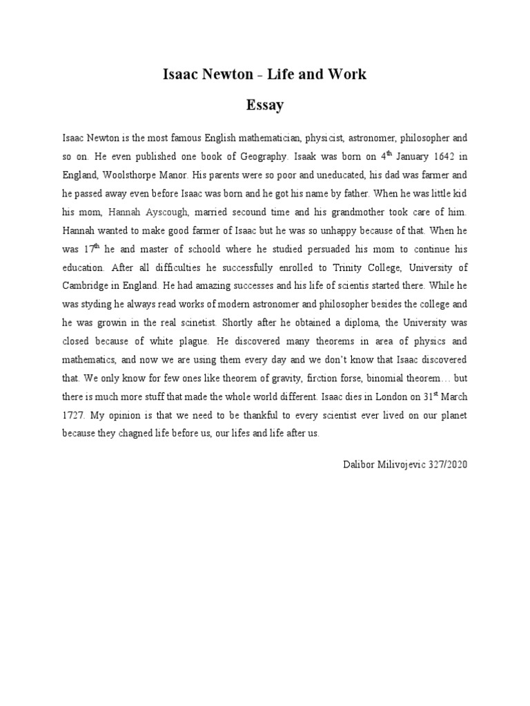 Isaac Newton - Life and Work Essay: Hannah Ayscough | PDF | Social ...