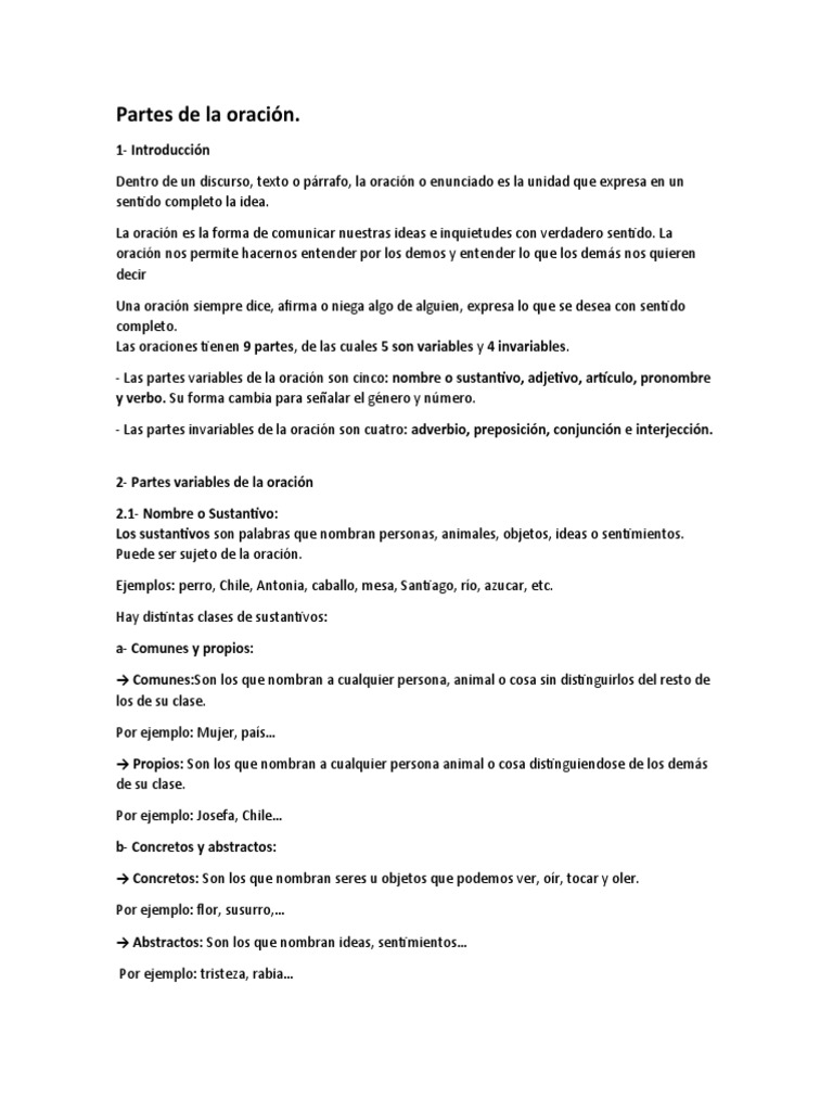 Partes de La Oración | PDF | Adjetivo | Adverbio