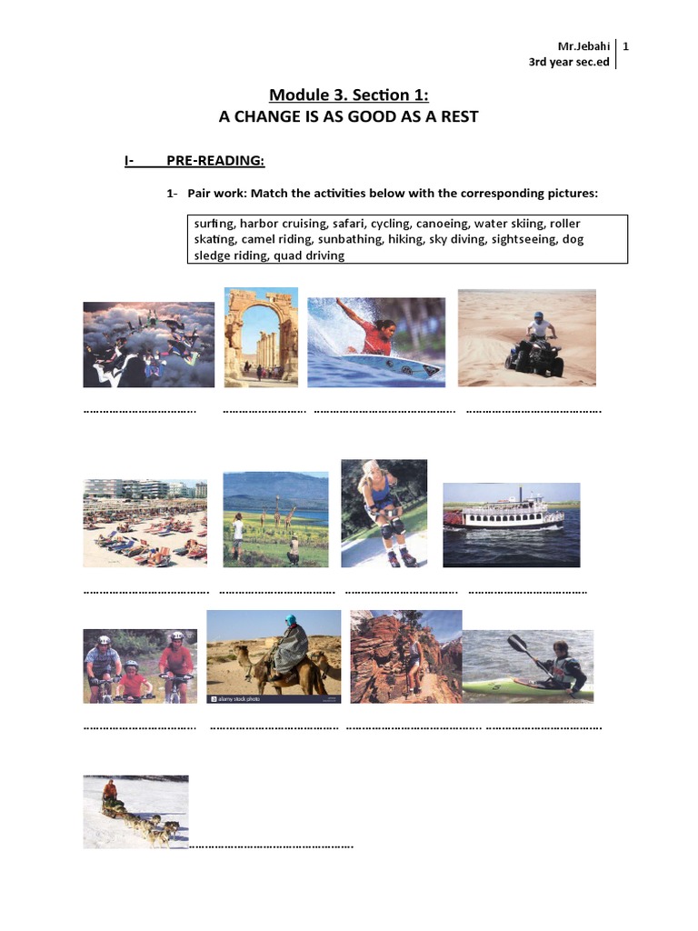 Module 3. Section 1: A Change Is As Good As A Rest: I-Pre-Reading | PDF | Tourism | Leisure