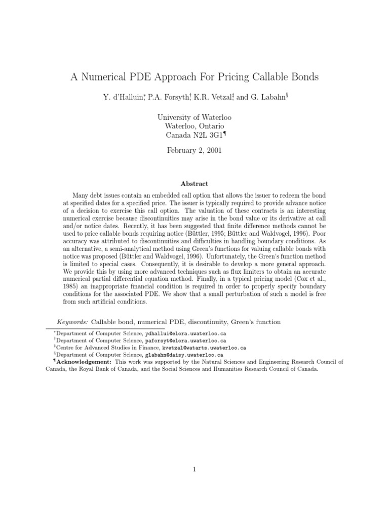 Numerical PDE Method for Callable Bonds | PDF | Partial Differential ...