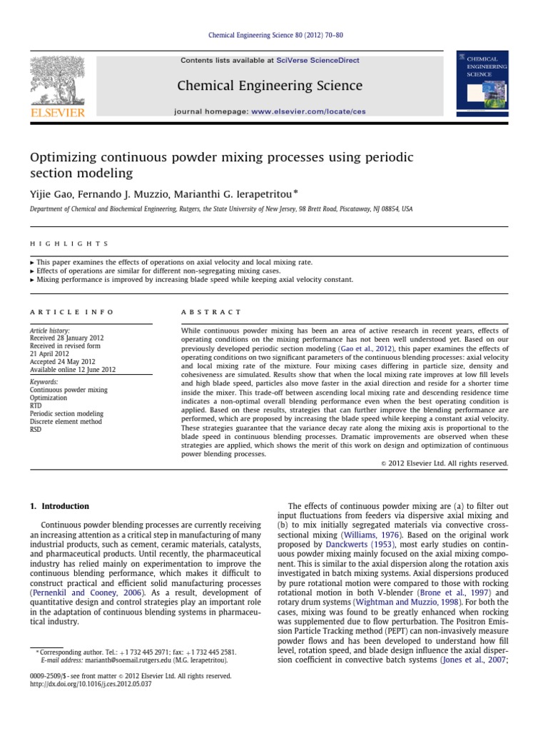 Optimizing Continuous Powder Mixing Processes Using Periodic Section Modeling | PDF | Speed ...