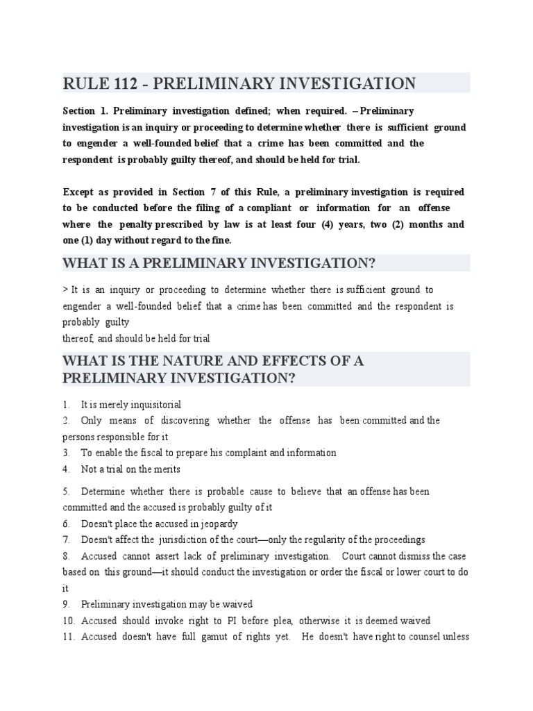 Rule 112: Preliminary Investigation Overview | PDF | Prosecutor | Affidavit