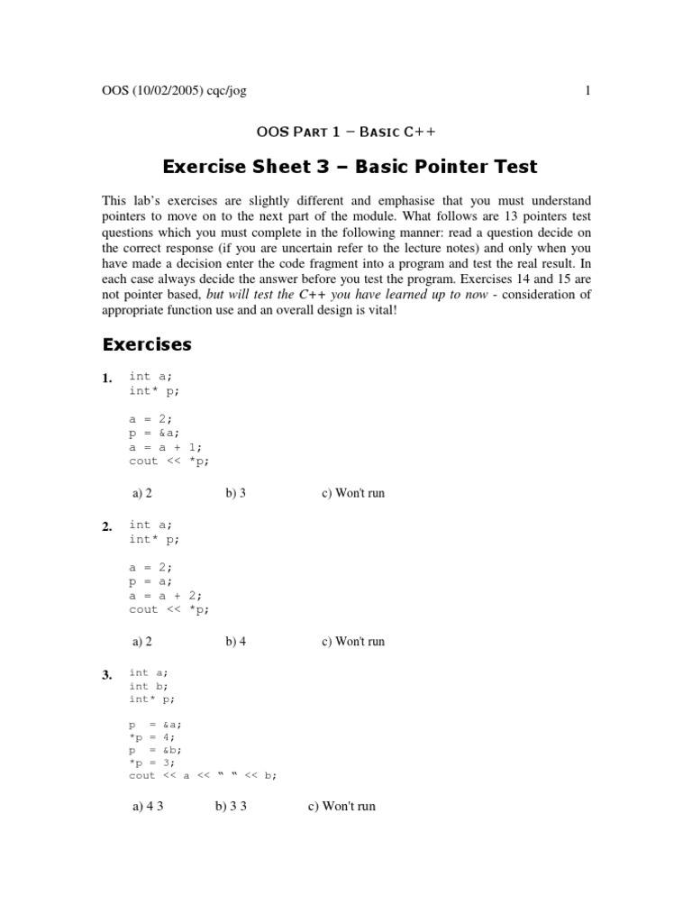 Exercise Sheet 3 - Basic Pointer Test: Exercises | PDF | Pi | Cartesian ...
