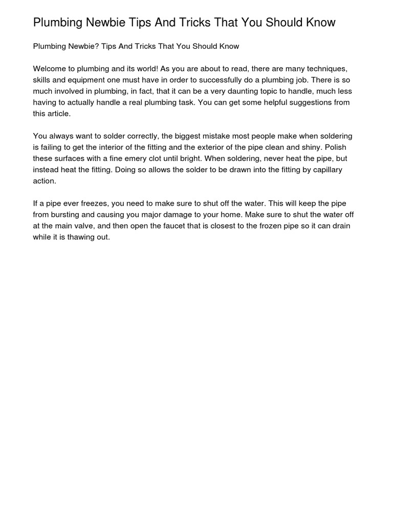 Plumbing Newbie Tips and Tricks That You Should Knowojiko PDF | PDF ...