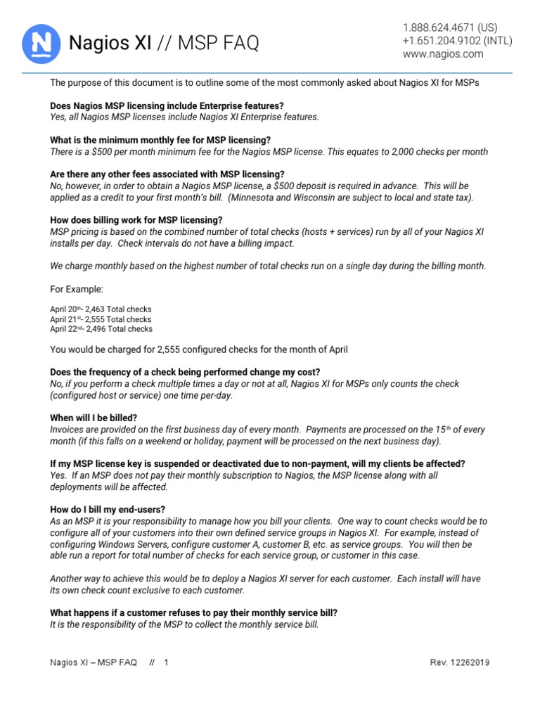 Nagios XI MSP FAQ | PDF | Fee | Server (Computing)