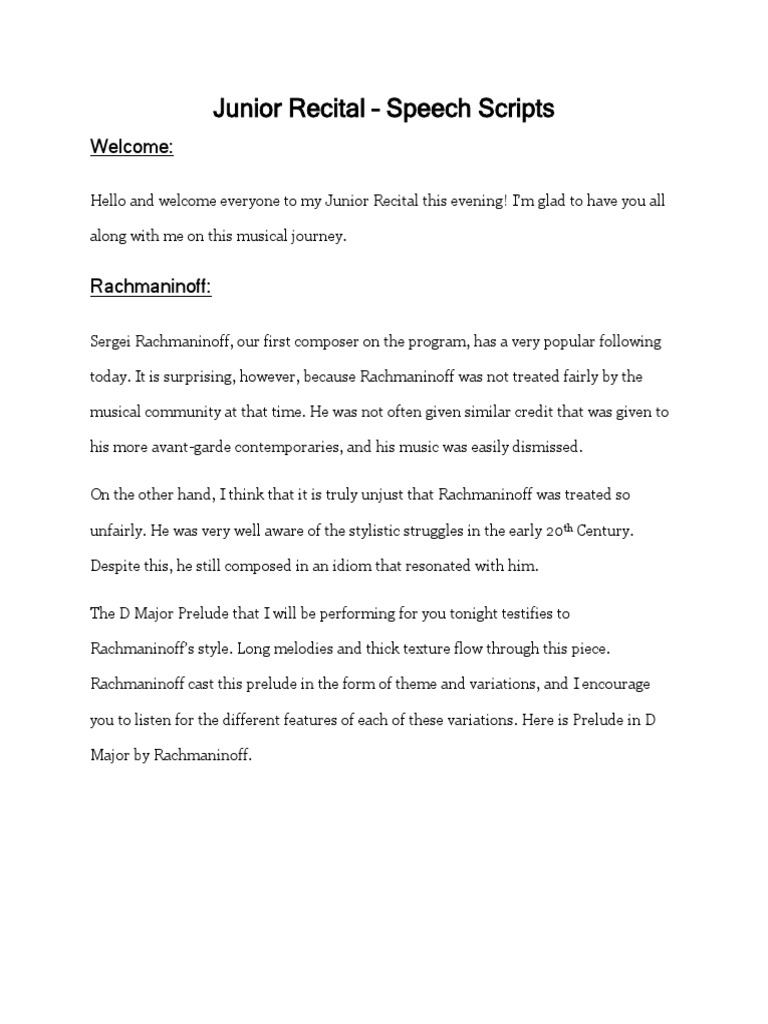 Junior Recital - Script (DRAFT) | PDF | Frédéric Chopin | Ludwig Van ...