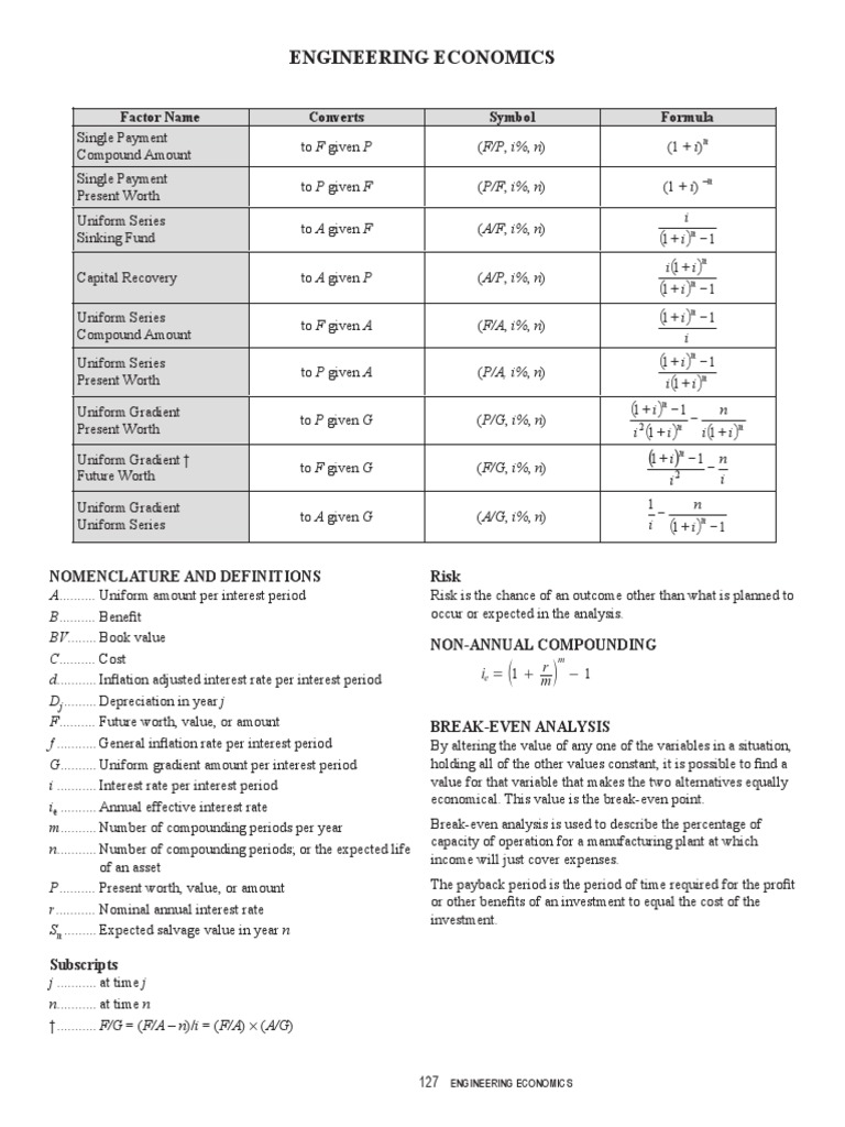 Engineering Economics Formulas and Concepts | PDF | Interest | Depreciation