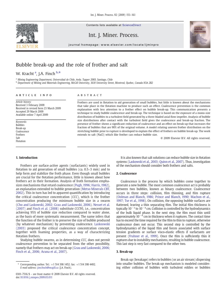Bubble Break-Up and The Role of Frother and Salt | PDF | Flow ...