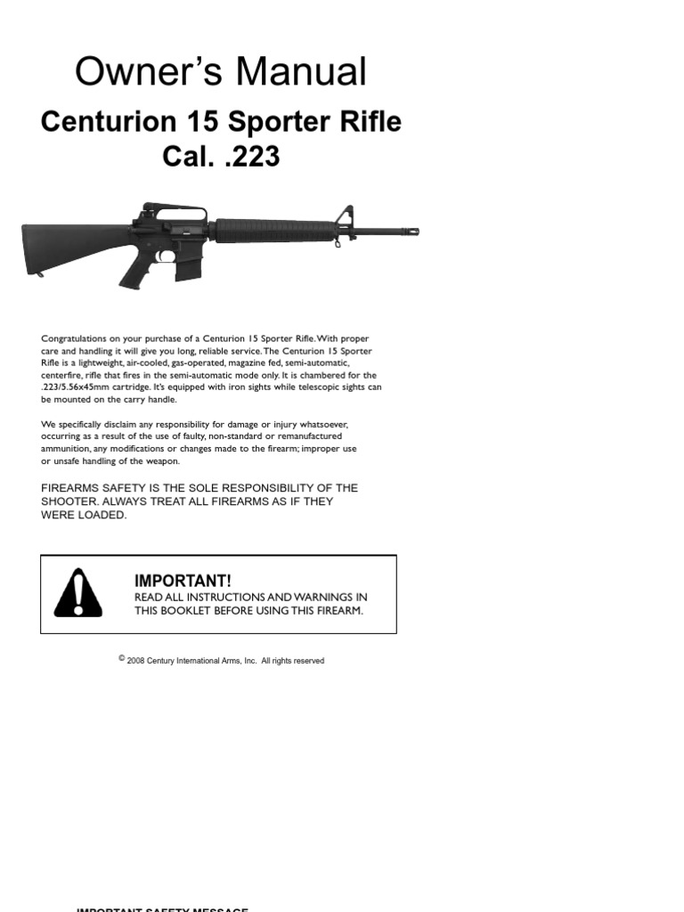 Owner's Manual: Centurion 15 Sporter Rifle Cal. .223 | PDF | Firearms ...