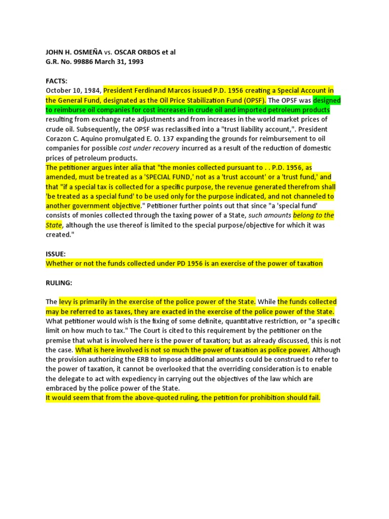 JOHN H. OSMEÑA vs. OSCAR ORBOS et al | PDF | Taxes | Petroleum