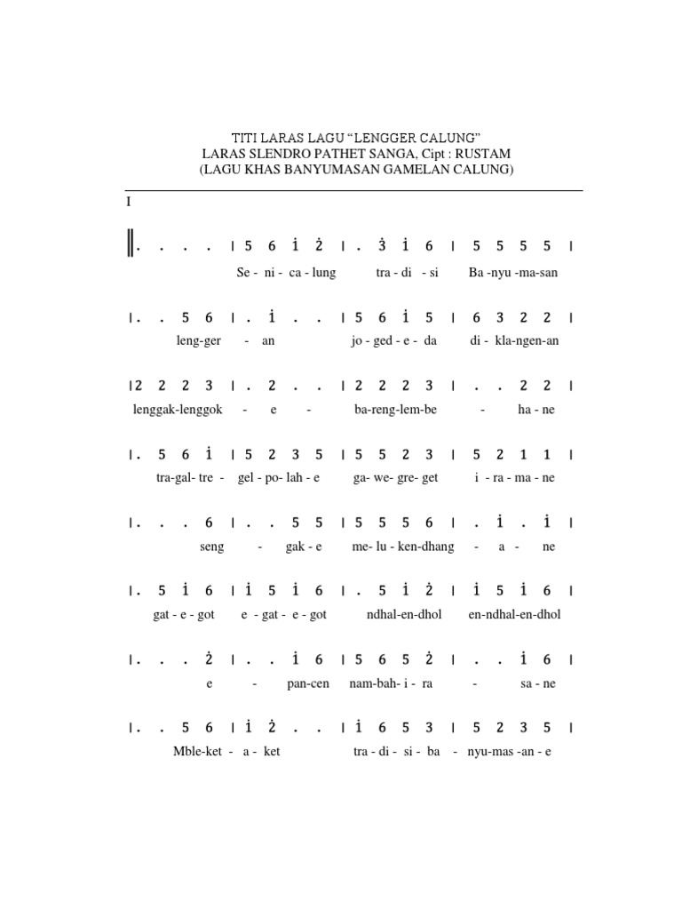 Notasi Lengger Calung Banyumasan | PDF
