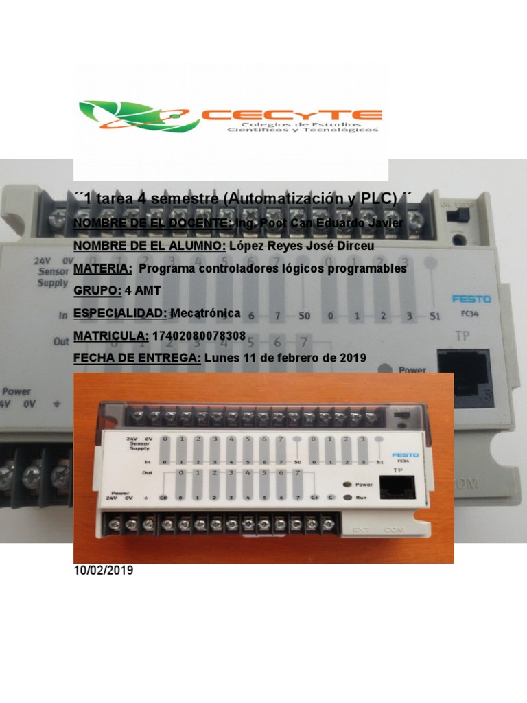 1 Tarea 4 Semestre (Automatización y PLC) | PDF | Controlador lógico ...