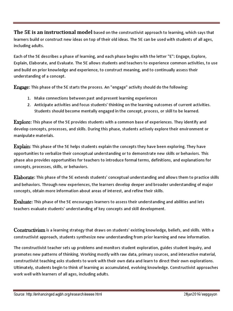 5E Learning Model Explained | PDF | Constructivism (Philosophy Of ...