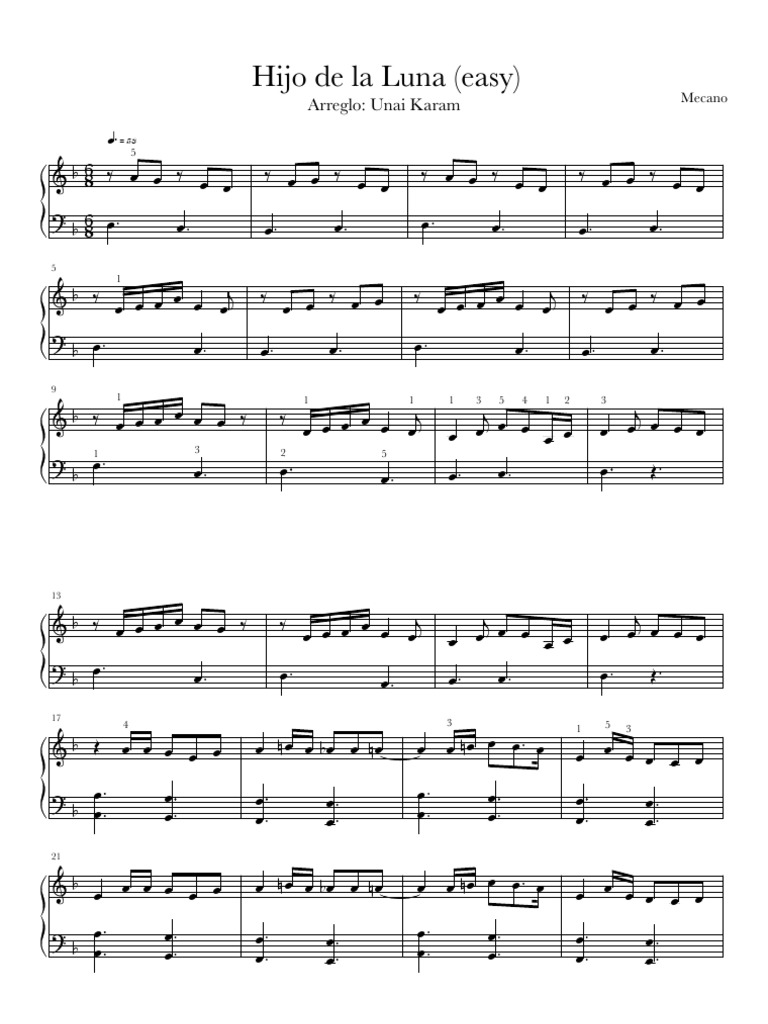 Partitura Piano Hijo de La Luna Mecano PDF | PDF
