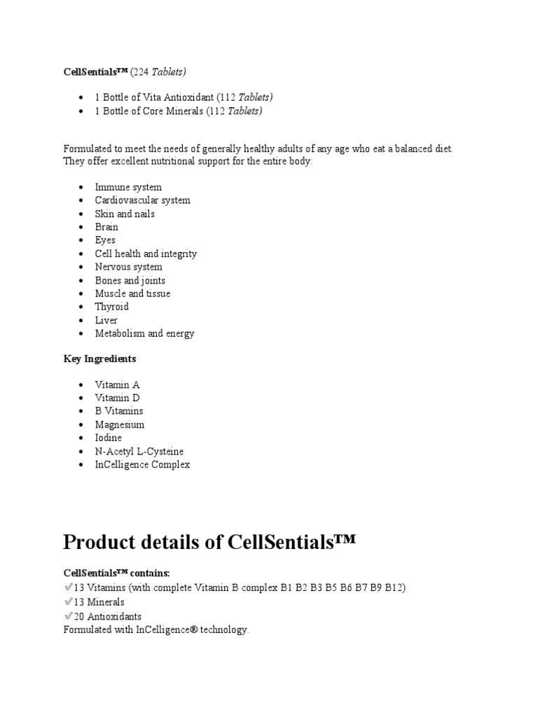 Product Details of Cellsentials™ | PDF