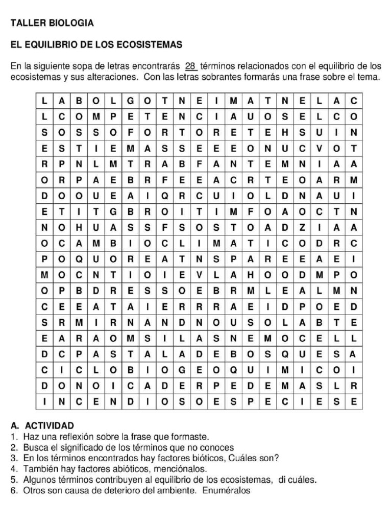 Sopa Letra Biologia | PDF