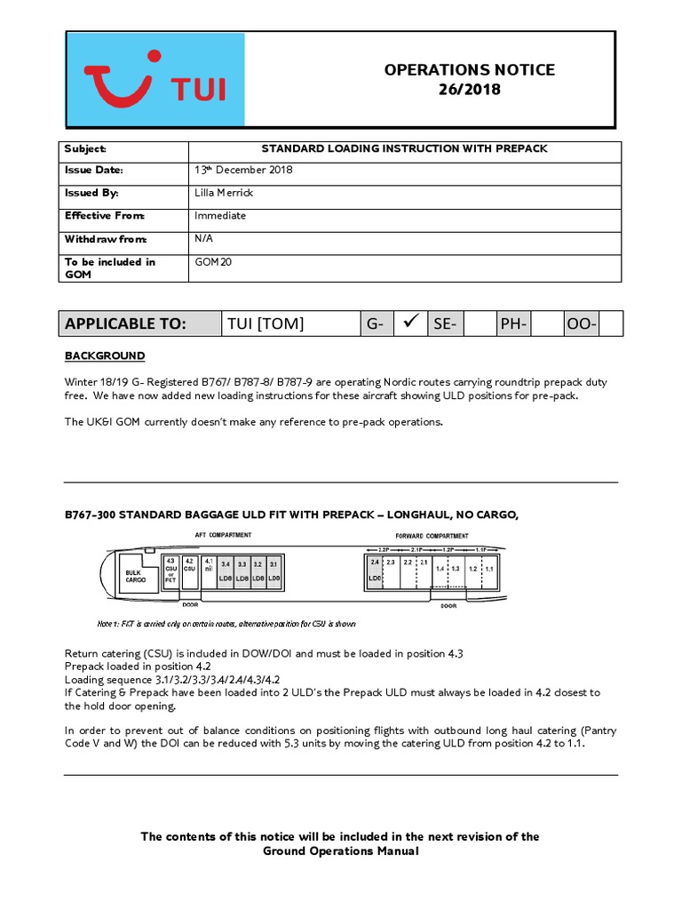 26-2018 TUI Airways Operational Notice - Standard Loading Instructions ...