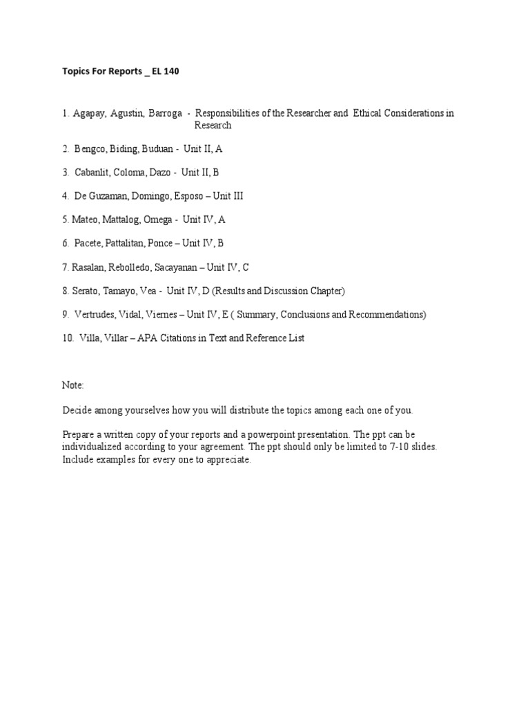 Topics For Reports | PDF