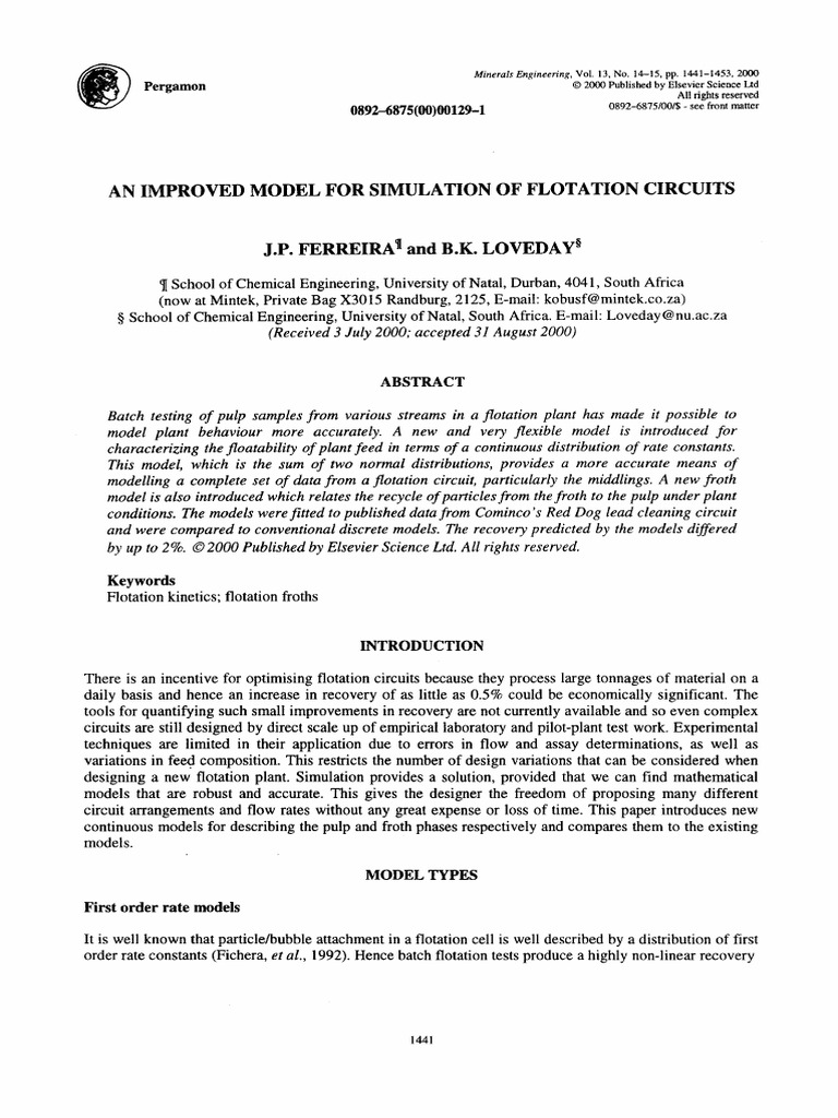 An Improved Model For Simulation of Flotation Circuits PDF | PDF | Foam ...