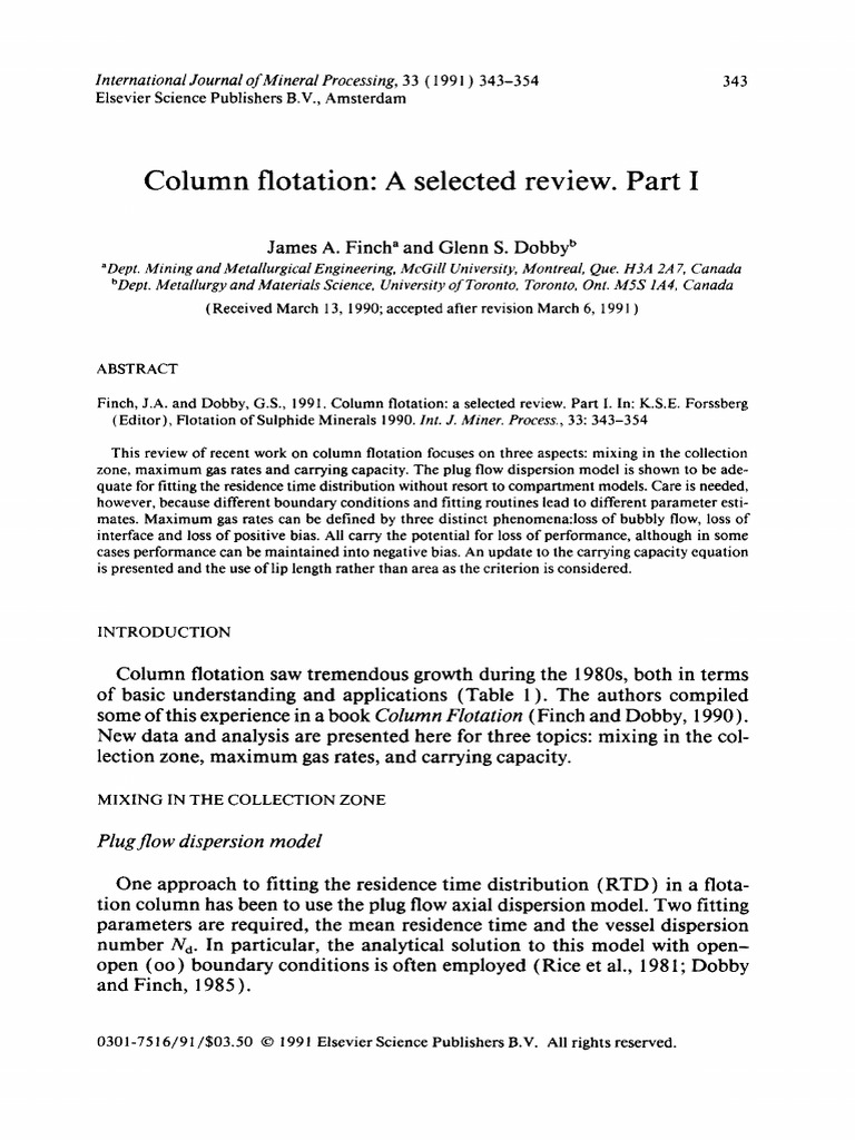 Column Flotation A Selected Review. Part I. Finch1991 | PDF | Foam ...