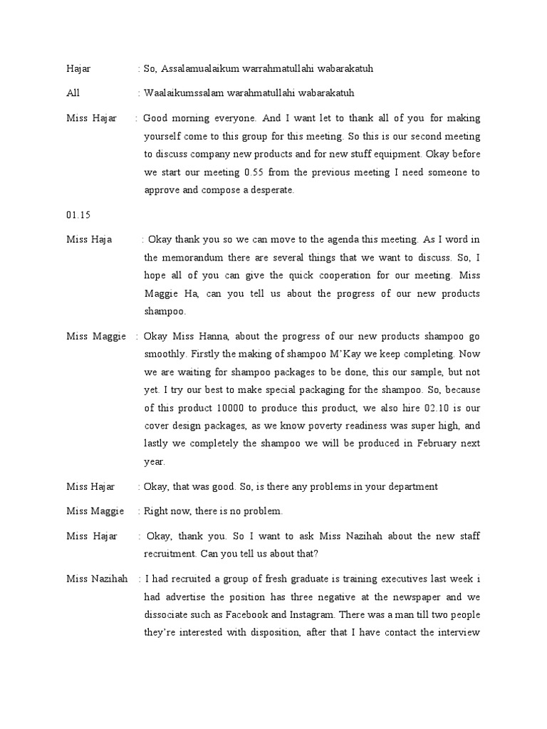 Meeting Dialogue | PDF | Communication | Business