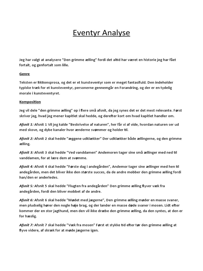 Eventyr Analyse Den Grimme Ælling | PDF