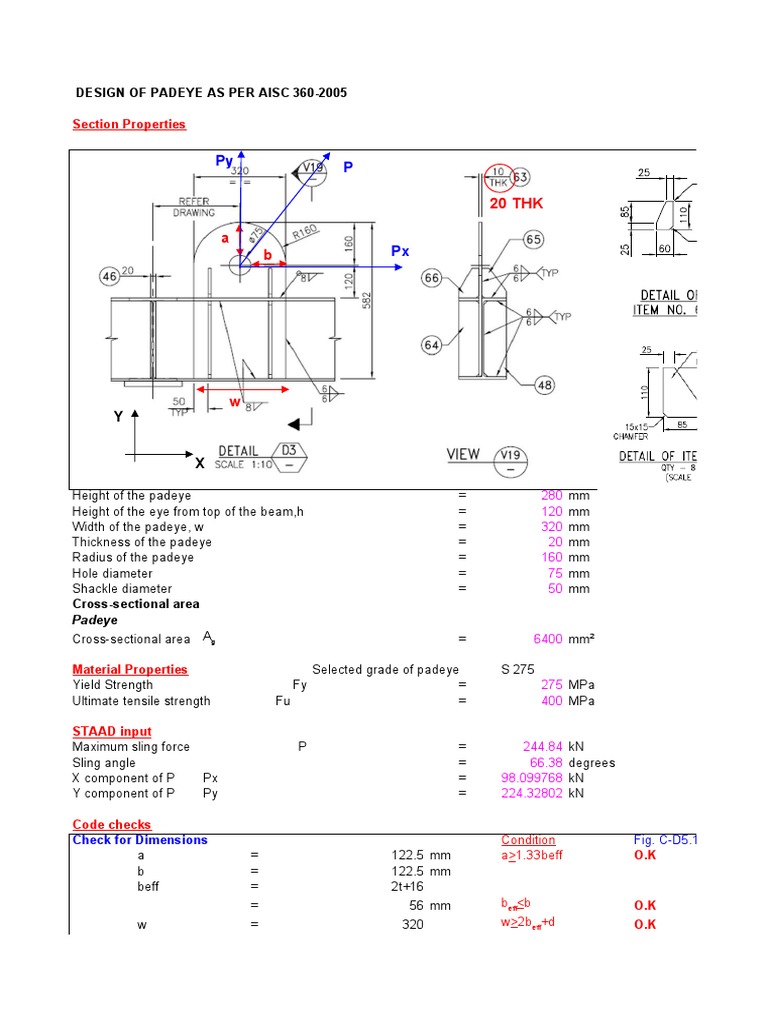 Section Properties: Design of Padeye As Per Aisc 360-2005 | PDF | Bending | Yield (Engineering)