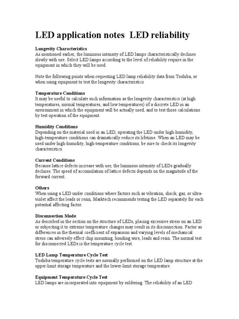 LED Application Notes LED Reliability: Longevity Characteristics | PDF ...