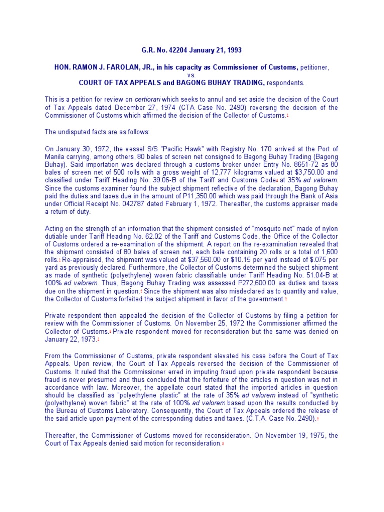 Farolan V CTA | Download Free PDF | Fibers | Customs