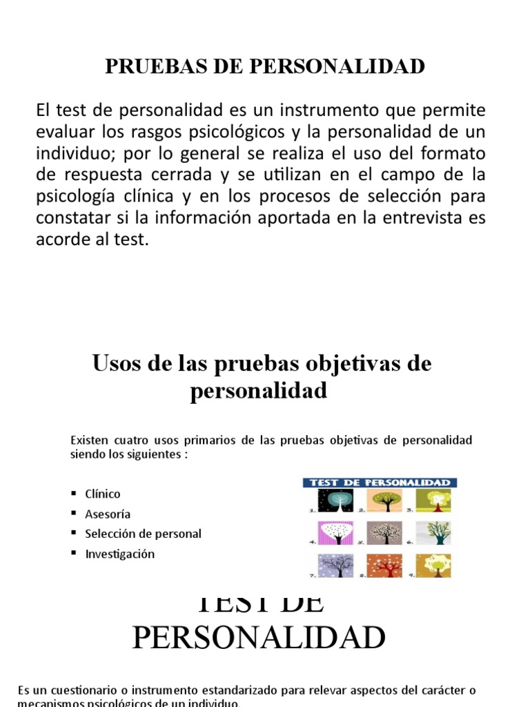 Usos y Tipos de Pruebas de Personalidad | PDF | Cuestionario | Sicología
