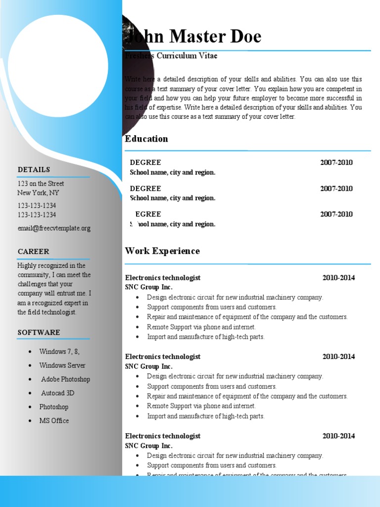 John Doe CV Electronics Technologist Skills Experience Education | PDF ...