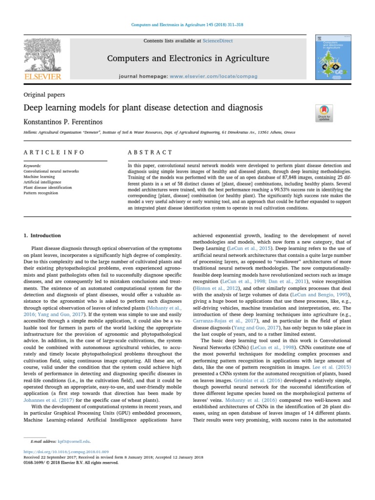 2018 Ferentinos, Deep Learning Models For Plant Disease Detection and ...