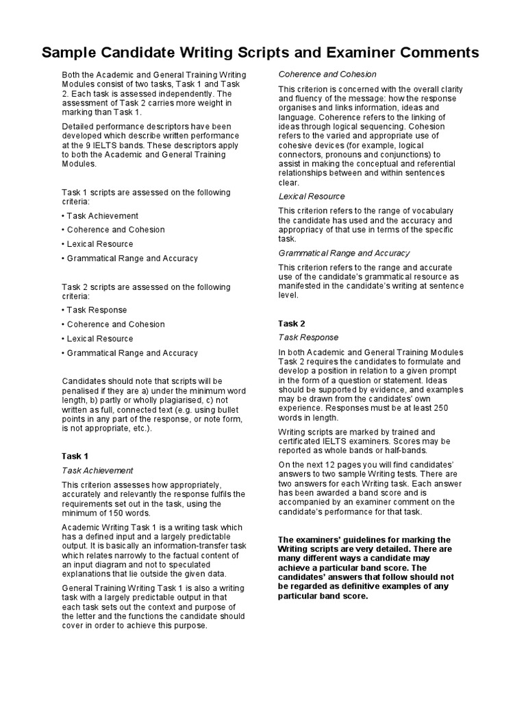 IELTS Writing Task Sample Scripts | PDF | International English ...