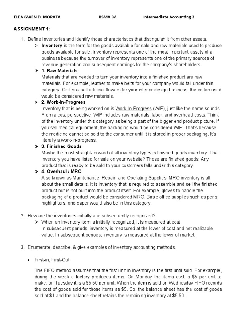 Elea Gwen D. Morata Bsma 3A Intermediate Accounting 2 Assignment 1 ...