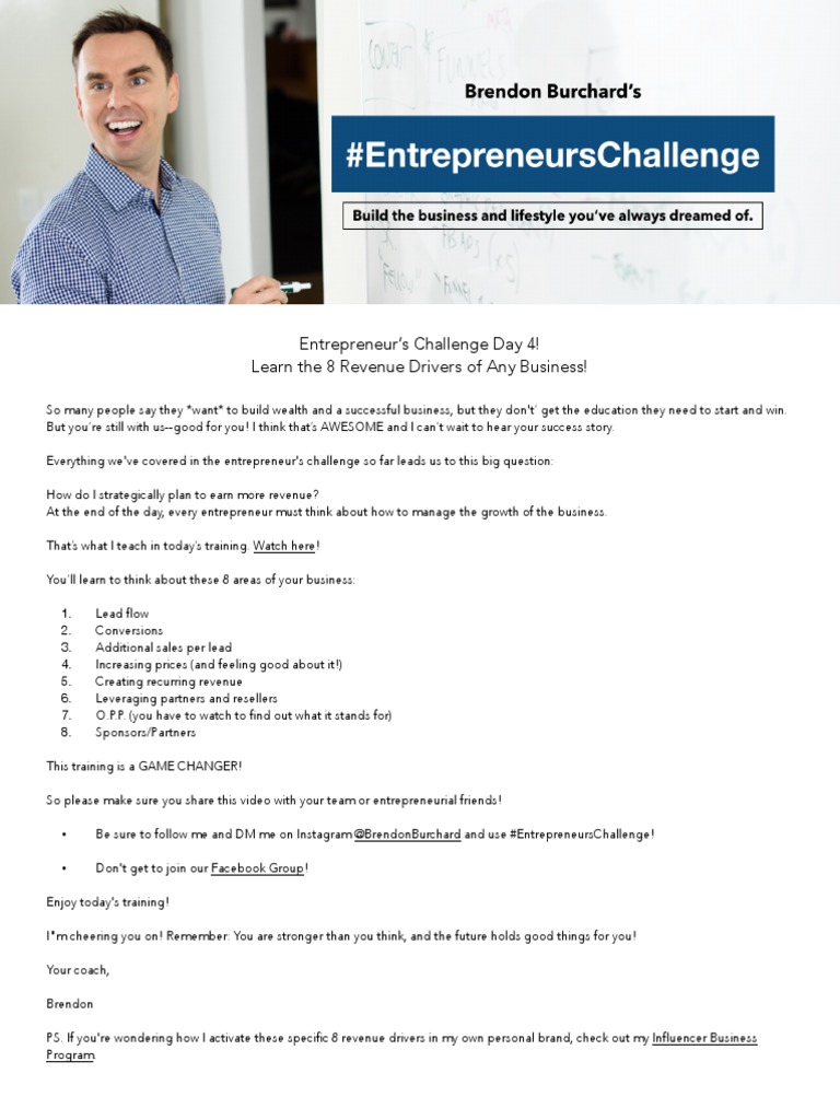 Entrepreneur's Challenge Day 4! Learn The 8 Revenue Drivers of Any ...