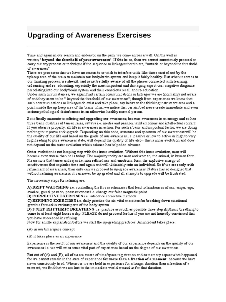Upgrading of Awareness Exercises | PDF | Awareness | Consciousness
