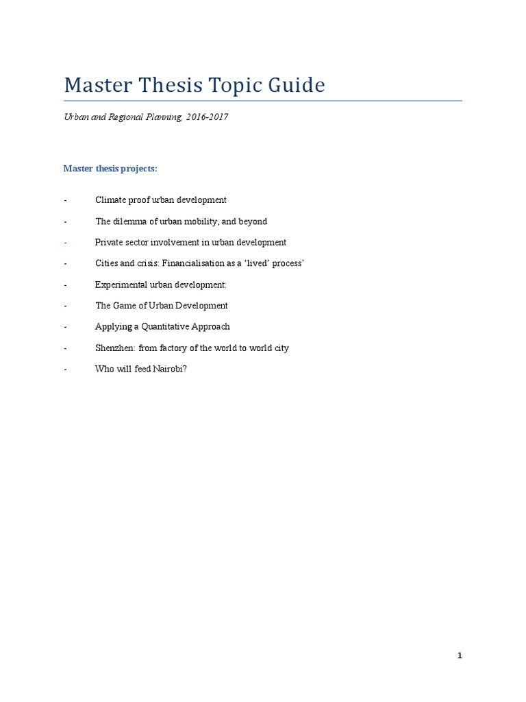 Master Thesis Topic Guide: Urban and Regional Planning, 2016-2017 | PDF ...